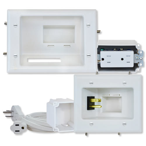 DataComm Recessed Pro-Power Kit with Straight-Blade Receptacle