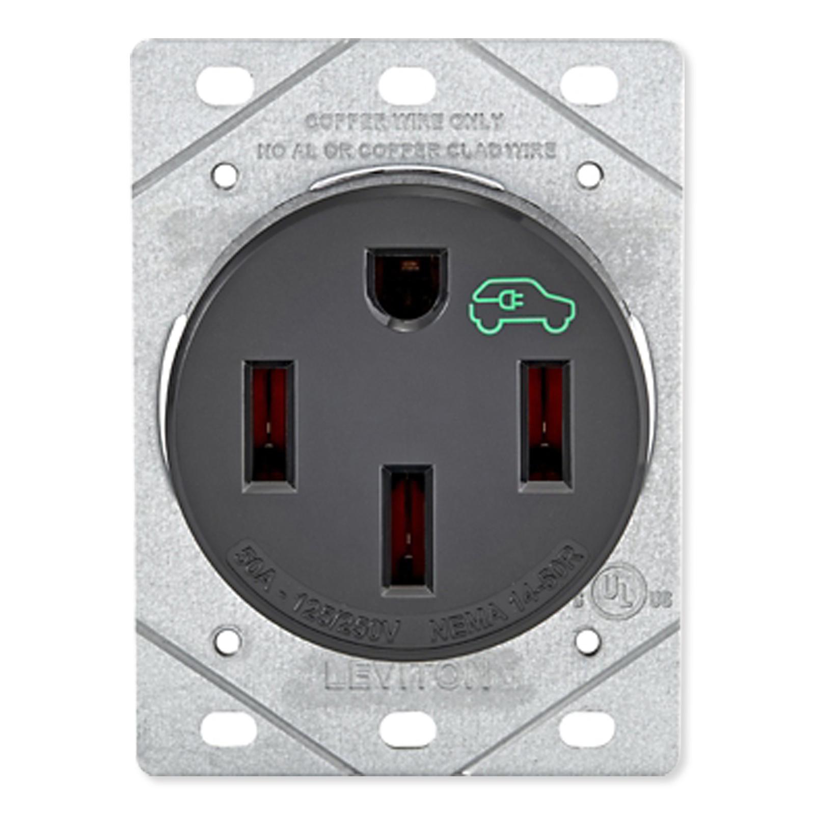 Leviton 50A Heavy Duty Flush Mount Receptacle/Outlet for EV Charging ...