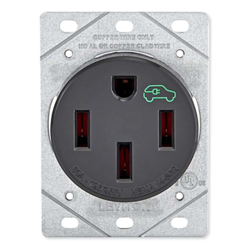 Leviton 50A Heavy Duty Flush Mount Receptacle/Outlet for EV Charging ...