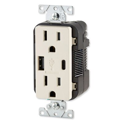 Leviton Decora USB Type-A/Type-C Wall Outlet Charger, 15A
